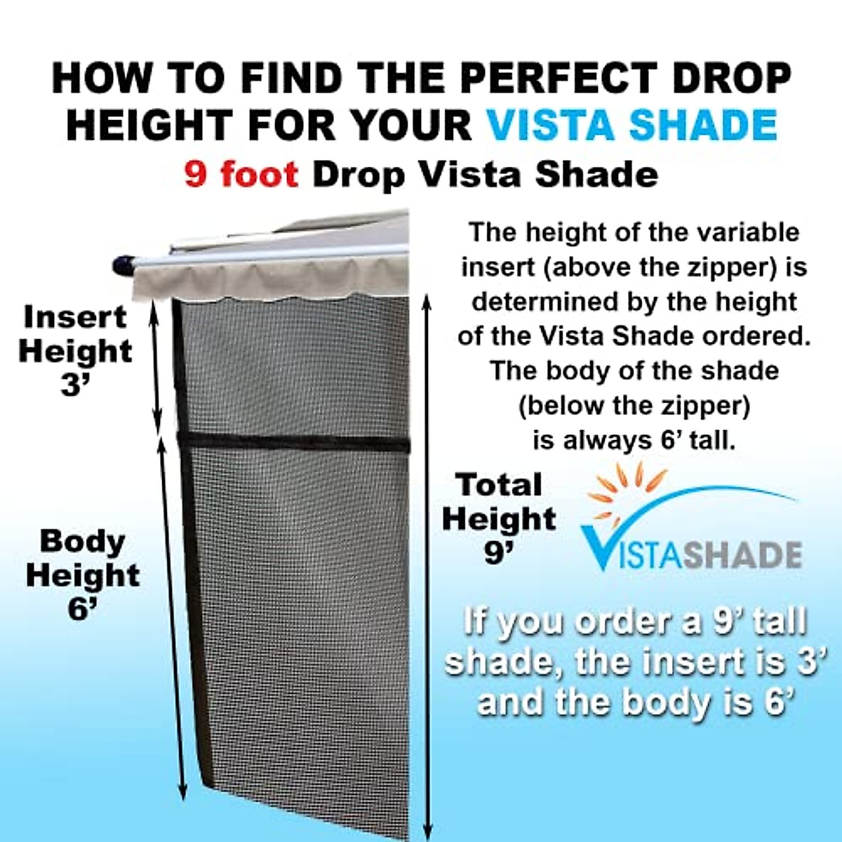 ShadePro - Vista Shade - RV Awning Shade Screen - Zipper Sun Screen Installs in Seconds - Solar Mesh Blocks 87% of Sunlight - The Original Camper Sunscreen Shade for Awnings - 19' x 9' - Grey