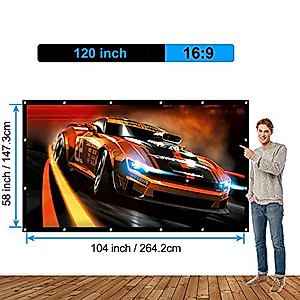 Projection Screen 120 Inch 16:9 HD Foldable Anti-Crease Portable Outdoor Indoor Projector Movies Screen Wall Mount for Home Theater Support Front and Rear Projection