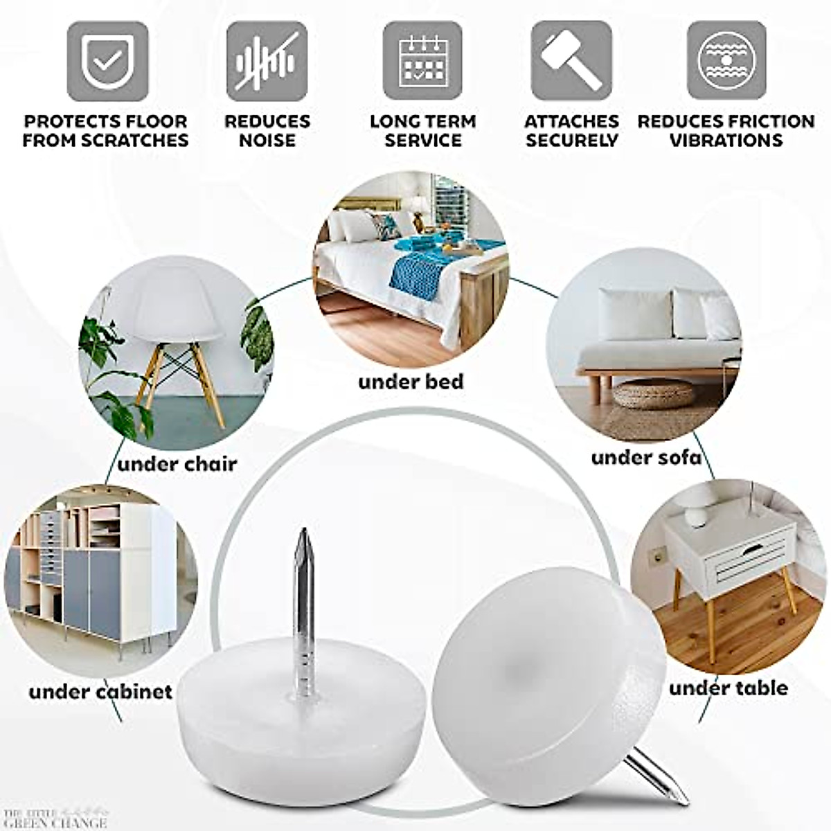 100Pcs Furniture Sliders for Hardwood Floors - Chair Leg Floor Protectors Nail Furniture Slider Nylon Sliders for Moving Furniture Table Feet Glides - 18mm Furniture Pads for Chair Leg Protectors