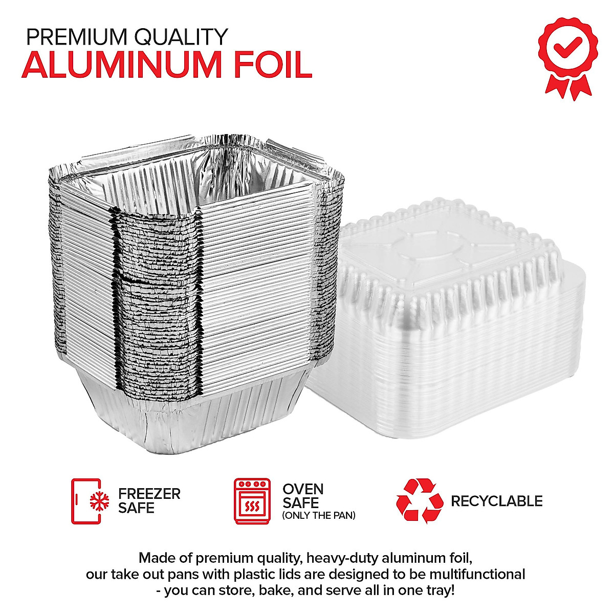 Stock Your Home 1 Lb Small Aluminum Pans with Lids (100 Pack) Foil Pans + Clear Plastic Lids, Disposable Cookware, Takeout Trays with Lids - To Go Disposable Food Containers for Restaurants & Catering
