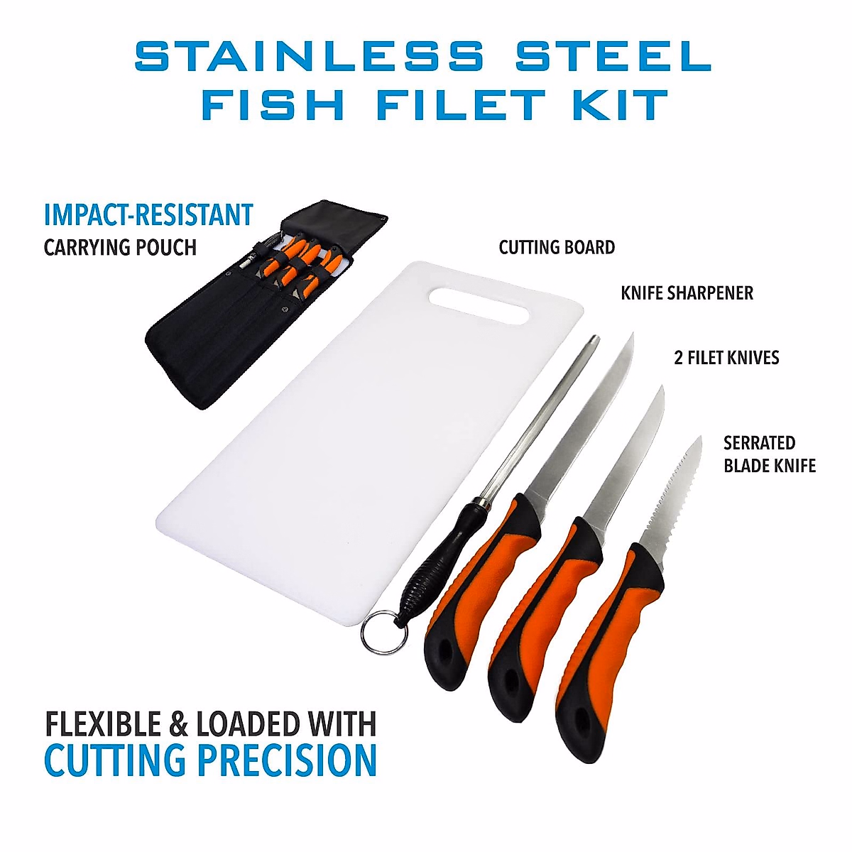 CLUTCH OUTDOORS Stainless Steel Fish Filet Kit, Orange/Silver/Black, Medium