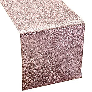 Sequin Table Runners Rose Gold- 12 X 108 Inch Glitter Rose Gold Table Runner-Rose Gold Party Supplies Fabric Decorations for Holiday Wedding Birthday