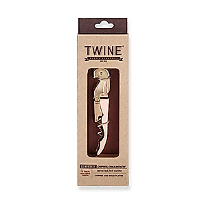 Twine Copper And Gold Double Hinged Waiter’s Corkscrew, Stainless Steel Wine Key with Foil Cutter, Double Hinged Corkscrew, Set of 1