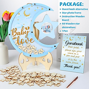 Baby Shower Guest Book Alternatives Moon Guest Book for Baby Shower Guest Book Frame with Star Baby Shower Decorations Guest Book Alternative for Wedding Boys Girls Birthday Party Keepsake(Blue)