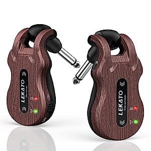 LEKATO Wireless Guitar System 5.8 Wireless Guitar Transmitter Receiver Rechargeable Audio Wireless Transmitter Receiver 4 Channels Transmission Range for Electric Guitar Bass (Grain)