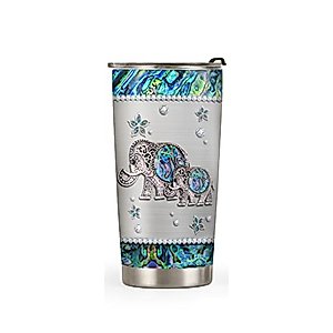 64HYDRO 20oz Elephant Gifts for Women, Men, Valentines Day Gifts for Her, Him, Coffee Thermos, Couples Gifts Animal Lovers Gifts Jewelry Elephant Tumbler Cup, Insulated Travel Coffee Mug with Lid