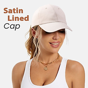 Hat Hut Satin Lined Baseball Cap for Women Satin Lined Baseball Hat for Curly Hair Adjustable Sport Cap Dad Hat for Men (Black)