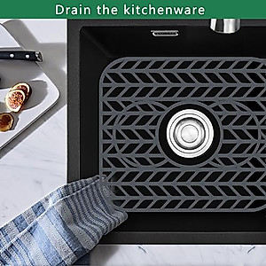 GUUKIN Sink Protectors for Kitchen sink, 13 5/8" x 11 5/8" Folding Non-slip Silicone Sink Mat Grid for Bottom of Farmhouse Stainless Steel Porcelain Sink with 3 Reserved Holes Pack of 2