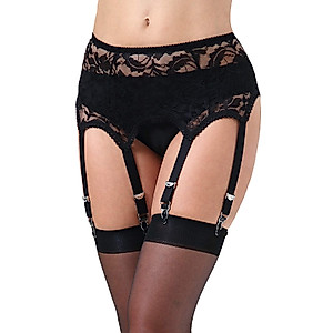 Lace Garter Belt/Suspender Belt with Six Straps Metal Clip for Women's Stockings/Lingerie (Garter Belt Sold Only) (Medium, Black_lace)