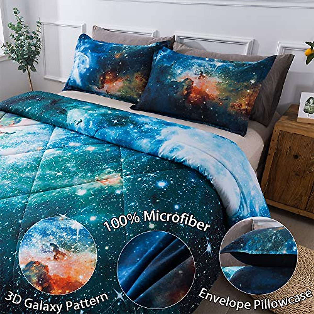 Litanika 3D Galaxy Comforter Twin(66x90lnch), 2 Pieces(1 Galaxy Comforter, 1 Pillowcase), Universe Outer Space Comforter, Microfiber Bedding Set for Boy Girl Kid Teen