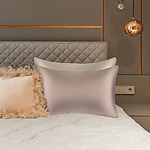 LONGPHEI Silk Satin Pillowcase Cooling Pillow Cases for Hair and Skin Taupe with Eye Mask 2pcs (Taupe, Standard)