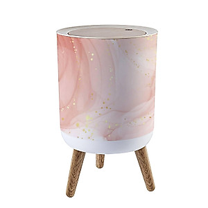 Small Trash Can with Lid for Bathroom Kitchen Office Diaper Abstract dusty rose blush watercolor dots lines Pastel pink marble Bedroom Garbage Trash Bin Dog Proof Waste Basket Cute Decorative