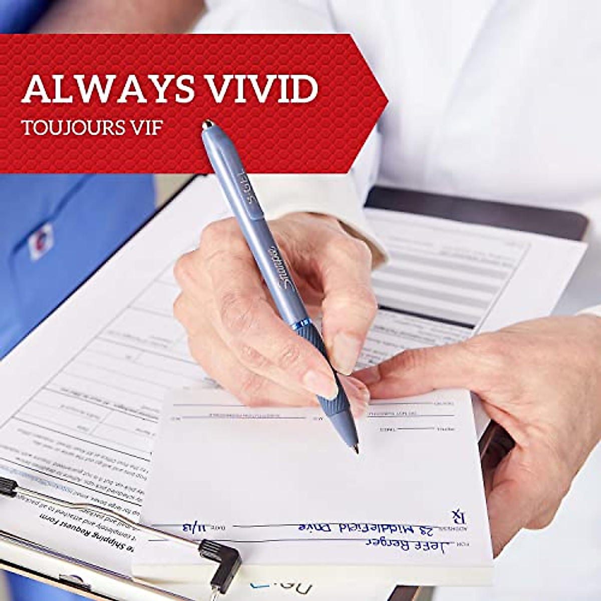 Sharpie S-Gel Gel Pens Medium Point (0.7mm) Frost Blue & White Pearl Barrels Black & Blue Ink 4 Count