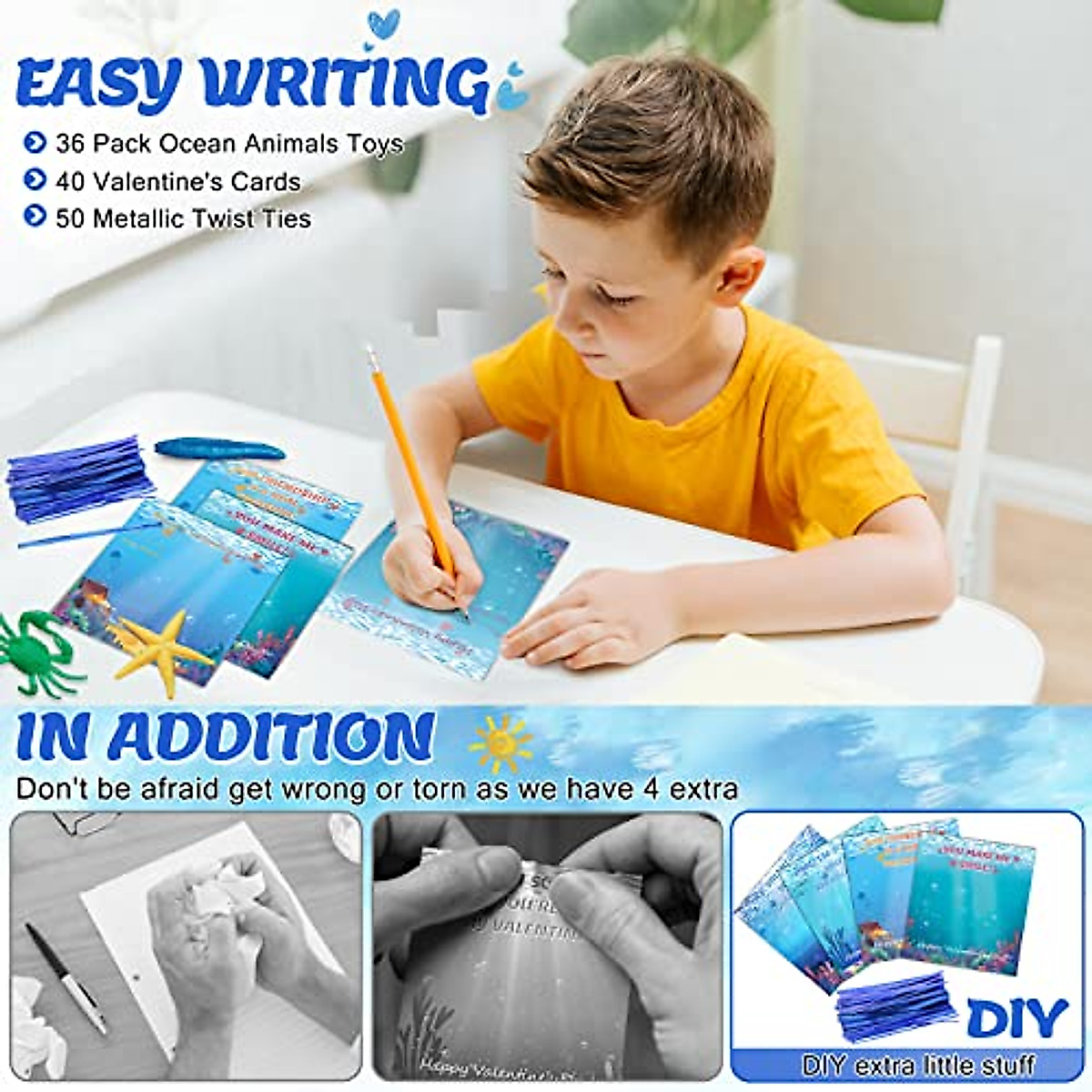 Valentines Day Cards for Kids 36 Pack, Kids Valentines Day Cards for School Classroom, 36 Sea Animal Toys & 40 Valentines Cards, Valentines Day Exchange Cards for Kids Boys Girls Gifts Party Favors