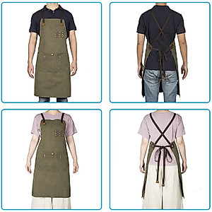 urhgart Waxed Canvas Work Aprons for Men & Women, Shop Apron, Heavy Duty Woodworking, Barista, Barber, Chef, Bartender, Metal Working, with Pockets (Green 1 Piece)