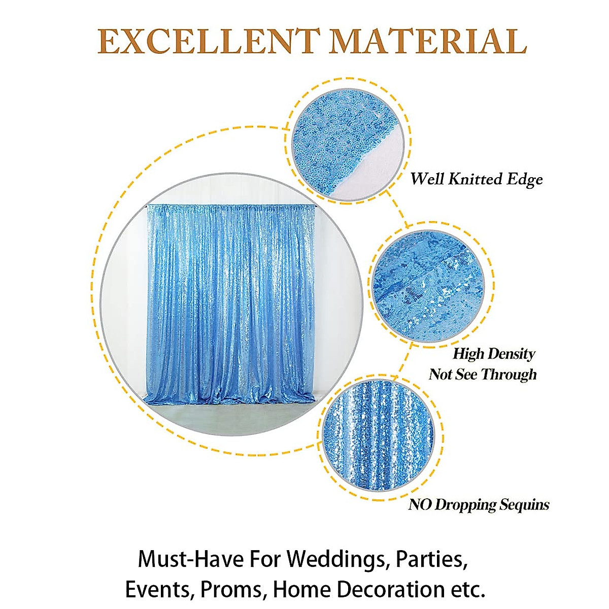 ShinyBeauty Baby Blue Sequin Backdrop Curtain | 2 Panels 5FTx10FT Glitter Wedding & Photography Background | Light Blue Shimmer Curtains for Elegant Events