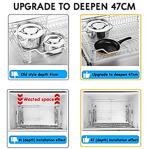 Stainless Steel Pull Out Cabinet Drawers Pantry Pull Out Basket Cabinet Organizer for Home, Kitchen, Bathroom Deepen 2-Tier Metal Sliding Baskets w/Soft-Close Pull Out Storage for Pots and Cans