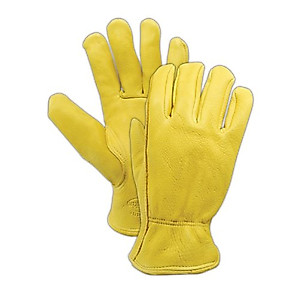MAGID Unisex Deerskin Driver Gloves with Shirred Elastic Back, Gold, 1 Pair, Size 9/Large