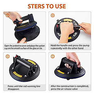 Glass Suction Cups to Lift Large Glass Paver Lifter Heavy Duty Suction Cup for Granite Suction Cup Tool for Replace Windshield Tile Marble Floor, 8 inch 220lbs Load Capacity (2 Pack)