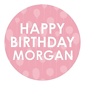Personalized Happy Birthday Party Favor Stickers with Name - Custom Envelope Seals, Bag Stickers - 1.75 in. Round - 40 Labels (Light Pink)