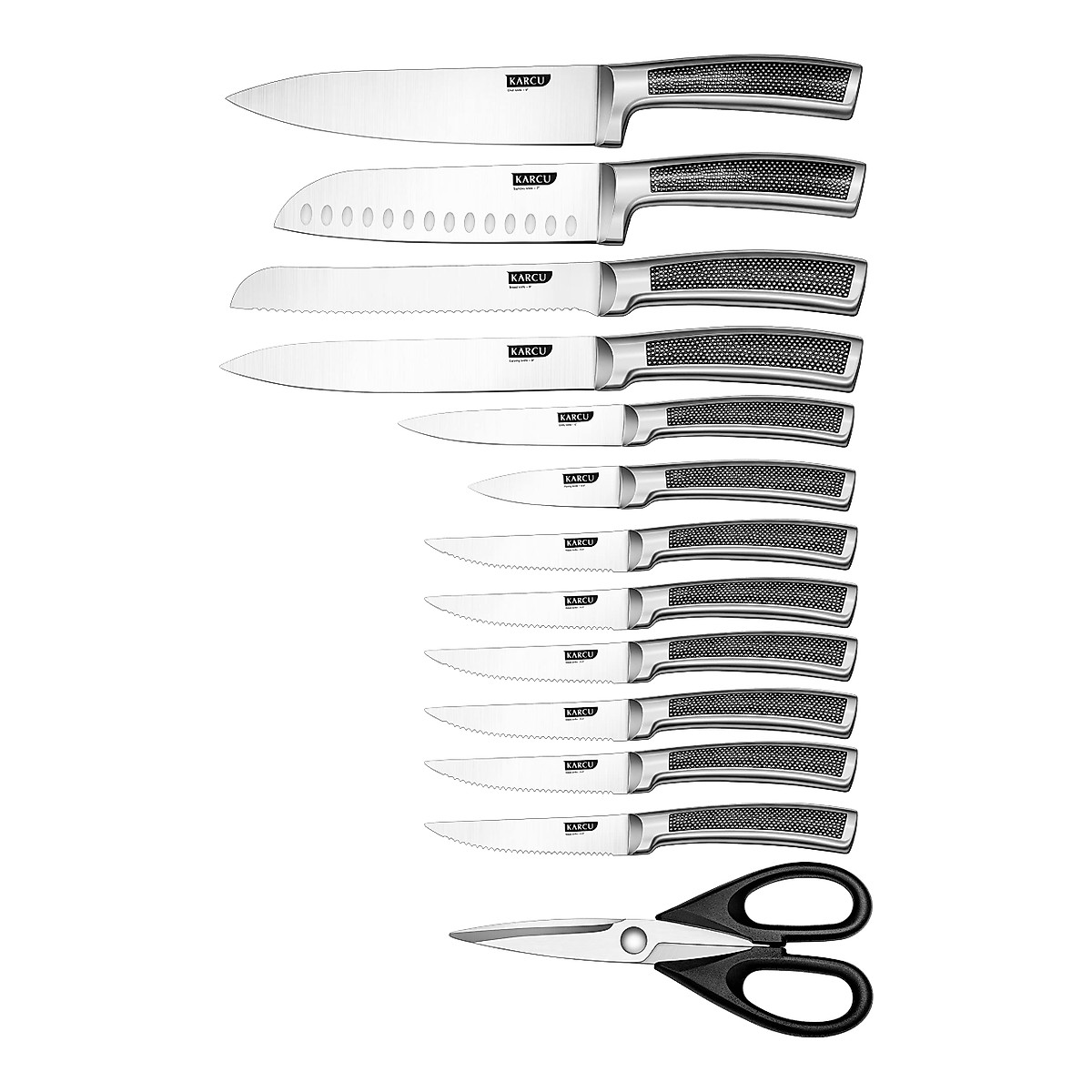 Karcu Kitchen Knife Set, German Steel Sharpener High Carbon Stainless Steel Knife Block Set
