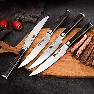 CHUZHEN Steak Knives Set of 4, Kitchen Steak Knife 5 Inch, High Carbon Stainless Steel, Non-serrated Blade, Pakkawood Handles, Dinner Knives with Gift Box