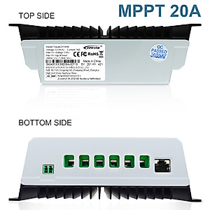 EPEVER 20A Solar Charge Controller MPPT Solar Panel Charge Controller 12V / 24V Auto Working Max PV 100V Solar Charge Battery Regulator with LCD Display for Gel Flooded Sealed Lithium Batteries