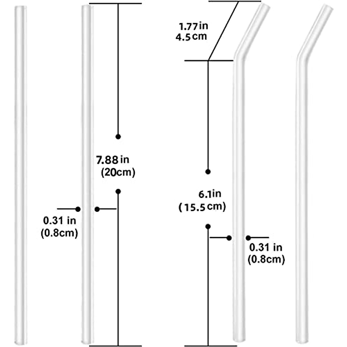 IDEALUX Glass Straws Clear 8" X 0.32" Drinking Straws Reusable Straws Healthy, Reusable, Eco Friendly, BPA Free, 4 Straws with Cleaning Brush