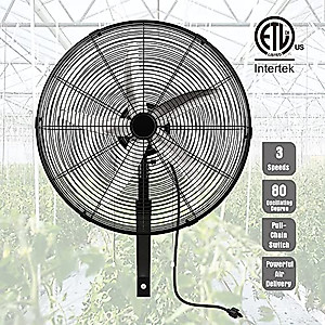 SKINNYBUNNY 20 Inch Wall Mounted Fan, High Velocity 3 Speed for Industrial, Commercial, Residential, and Greenhouse Use, Black