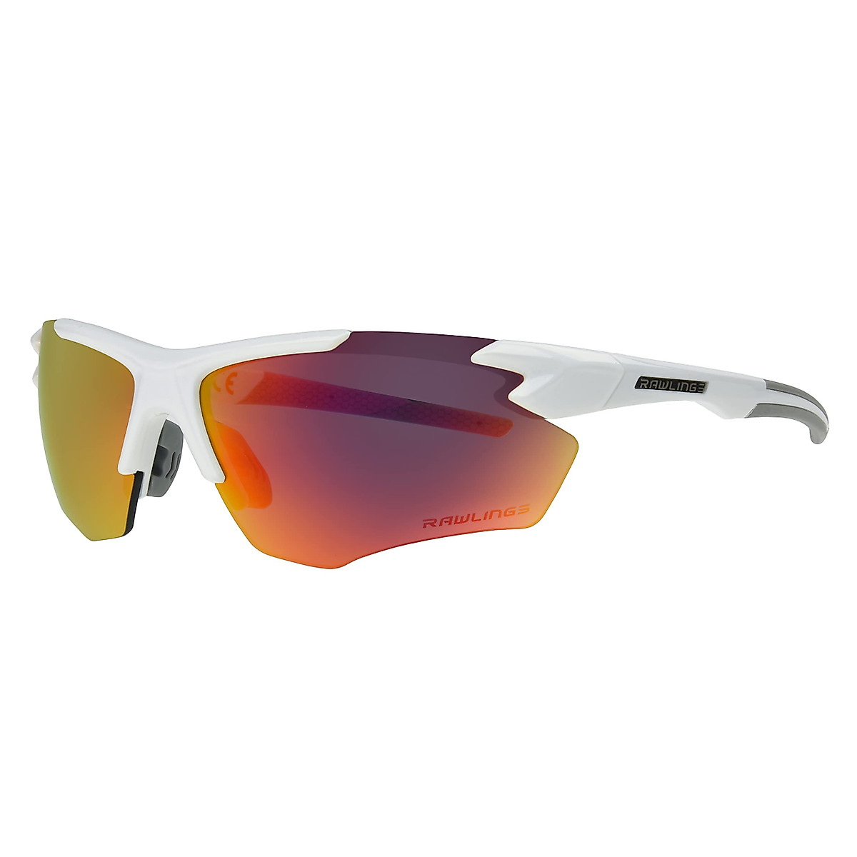 Rawlings Nice Pick Blade Youth Baseball Sunglasses, Shiny White/Red Mirror, 70mm