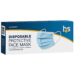HealthSmart Disposable 3 Layer Face Mask With Ear Loops for Single Use, 25 Each