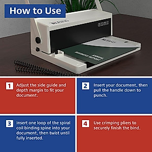 TruBind Coil Binding Machine - Manual Round Hole Punch - Adjustable Side Margin - 4 to 1 Pitch - 20 Sheet Punch Capacity