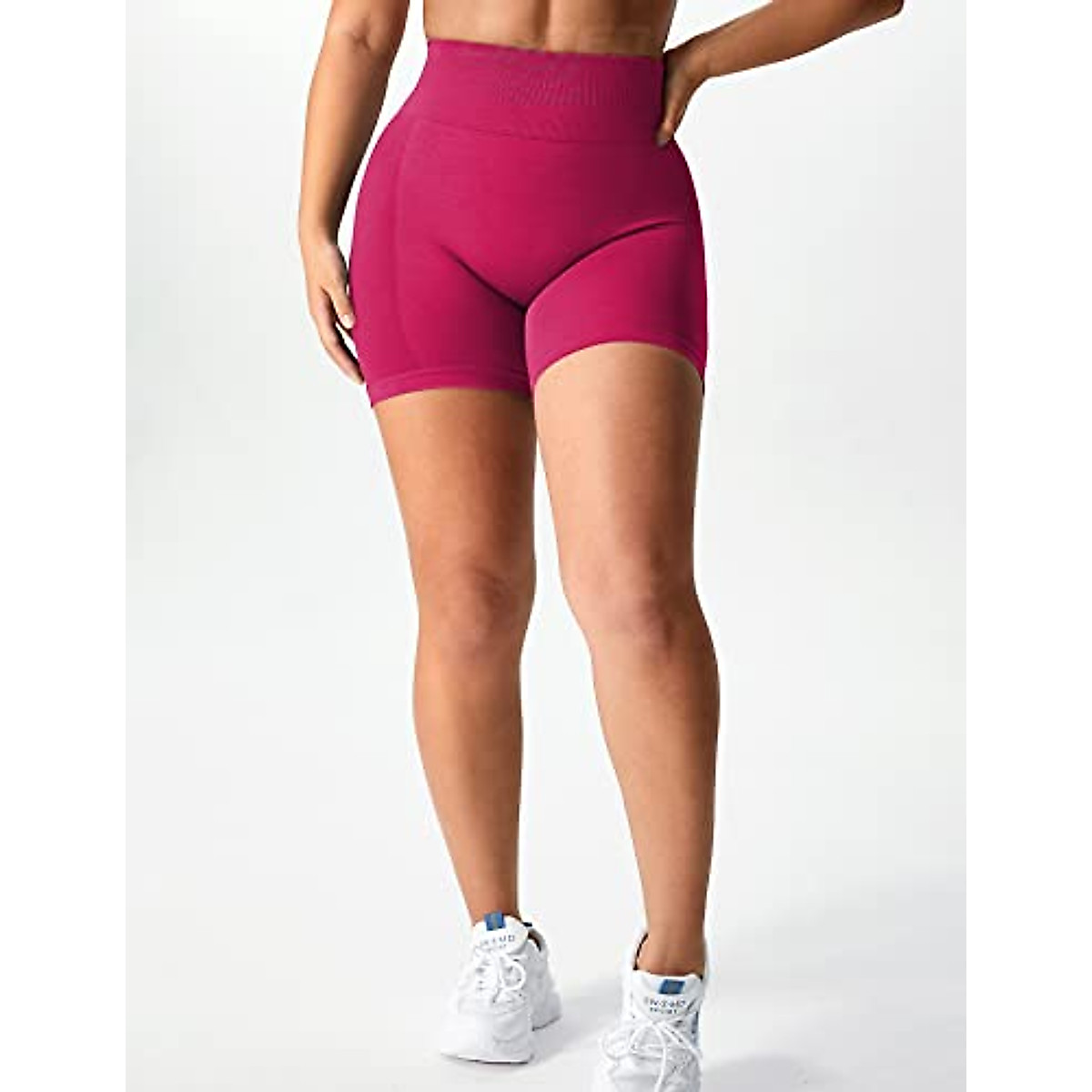 YEOREO Women Intensify Athletic Shorts Seamless Scrunch Workout Shorts High Waisted Active Gym Yoga Shorts Pink M