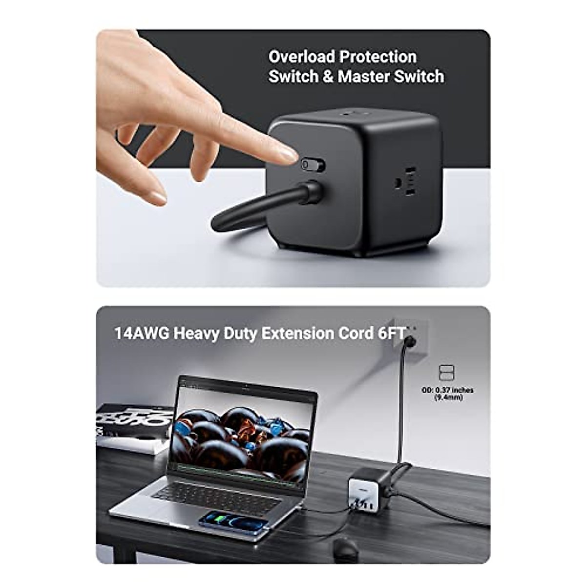 UGREEN 65W Charging Station, DigiNest Cube GaN 7-in-1 USB C Power Strip for Home and Office with 6ft Extension Cord, 3 Outlets, 2 USB C, 2 USB A, Compatible with iPhone 14, Galaxy S23, iPad, MacBook