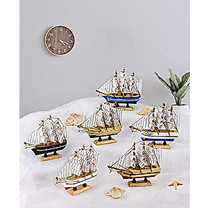Dedoot Wooden Sailboat 6 Pack Miniature Sailboat Model Ship Nautical Decor Tabletop Decorative Ornament for Ocean Theme Home Decor, 5.5x5x1.2 Inch