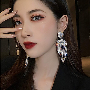 Missgrace Bohemian Dainty Full Rhinestones Statement Drop Dangle Earrings for Women Fashion Girls Tessels Earrings Set Silver Stud Hoops Bar Earrings Set for Women (Pattern 1)