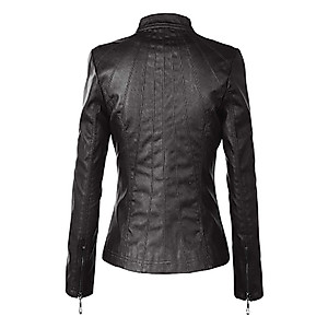 Made By Johnny MBJ WJC877 Womens Panelled Faux Leather Moto Jacket S Black