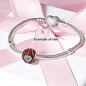 Ginger Lyne Collection Love Basketball Charm for Bracelet or Necklace for Women European Bead Clear Cubic Zirconia Red Sterling Silver