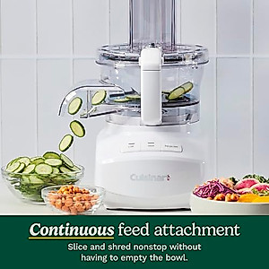 Cuisinart 9-Cup Continuous Feed Food Processor with Fine and Medium Reversible Shredding and Slicing Disc, Universal Blade, Continuous-Feed Attachment, and In-Bowl Storage (White)
