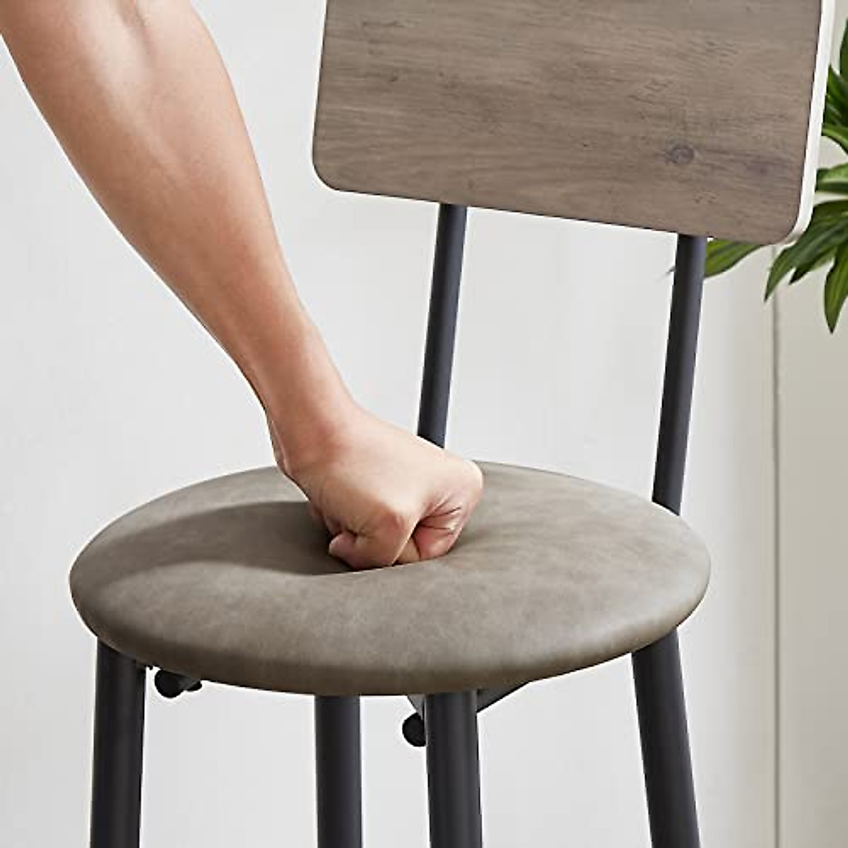 CALABASH 3-Piece Bar Table and Chairs Set for Small Space, Bar Set with Square Table and PU Stools, Coffee Table Set for 2,Breakfast Table with Footrest and for Home & Kitchen Dining Room(Grey)