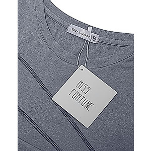 MISS FORTUNE Women's Yoga Tops Short Sleeve Active Wear Dry Fit Shirts Fashion Plus Size Workout Clothing Loose Grey XL