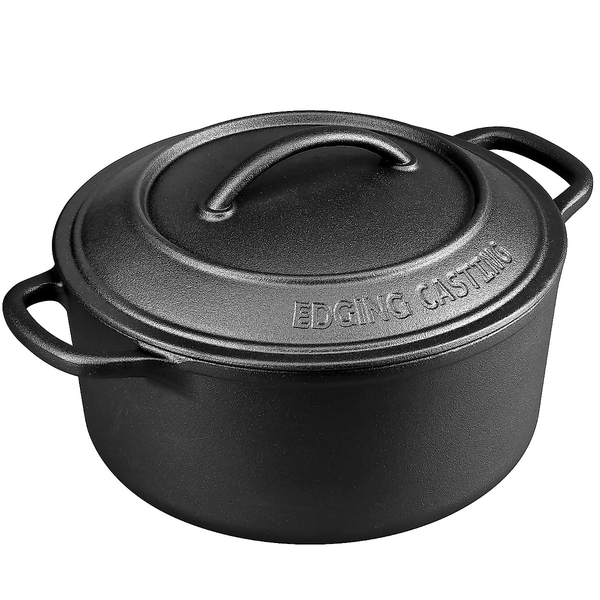 EDGING CASTING Pre-Seasoned Cast Iron Dutch Oven Pot with Lid Dual Handle, Round 5 Quart, Black