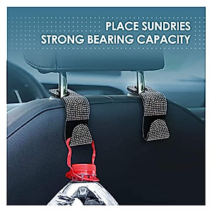 cueclue 2 PCS Car Seat Headrest Hook, Bling Rhinestone Car Storage Headrest Hanger Holder Hooks Organizer, Auto Back Seat Hangers Rear, Headrest Hooks for Purse Groceries Bag Handbag (White)