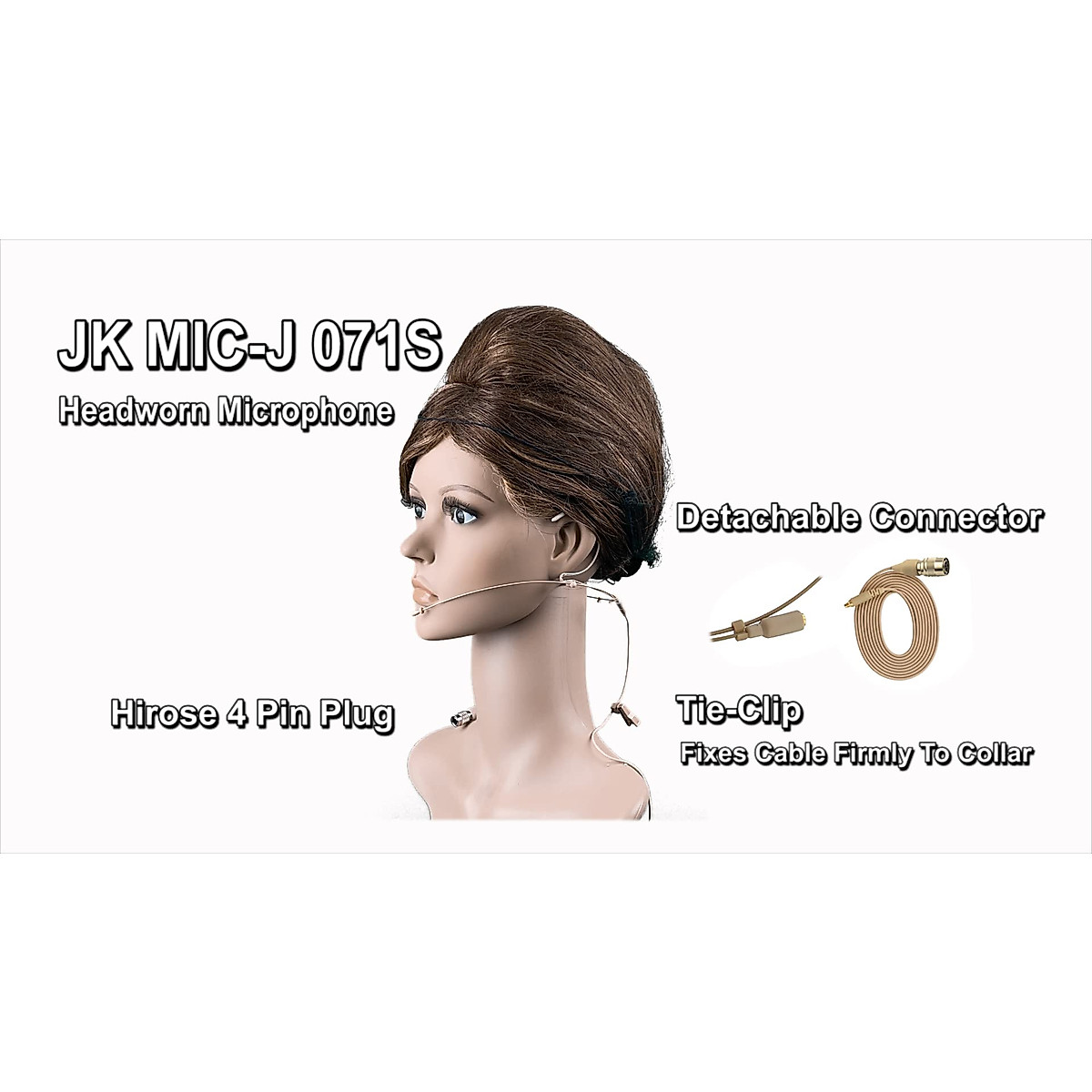 J K Professional Headset Headworn Earhook Microphone MIC-J 071S Compatible with Audio Technica Wireless Transmitters - Hirose 4pin Detachable Plug