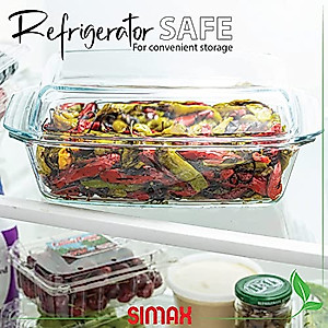 Simax Large Glass Casserole Dish, Oven Safe Cookware With Lid, Oblong Covered Glass Dish For Baking, Serving, Cooking, Microwave and Dishwasher Safe Bakeware, 3 Quart Capacity