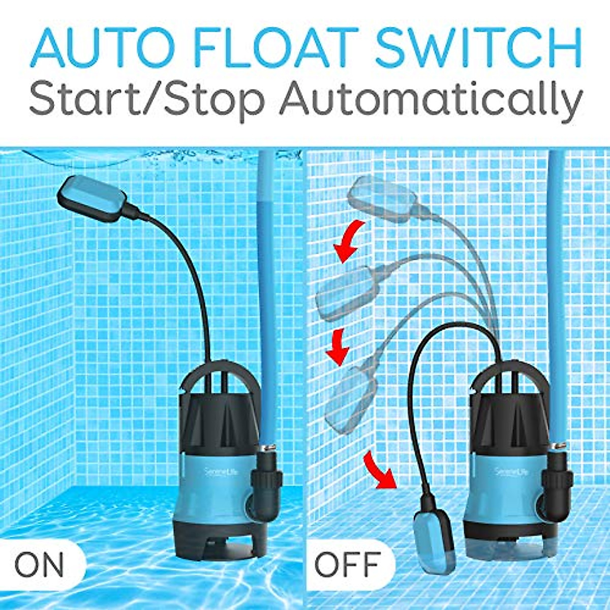 SereneLife Submersible Sump Pump for Pool Draining 400W 1/2HP 1981GPH Bonus 2 Fitting Attachments for USA Garden and Flat Hose, Clean Dirty Water, Auto Float Switch Garden, Yard, Swimming, Tub, Pond