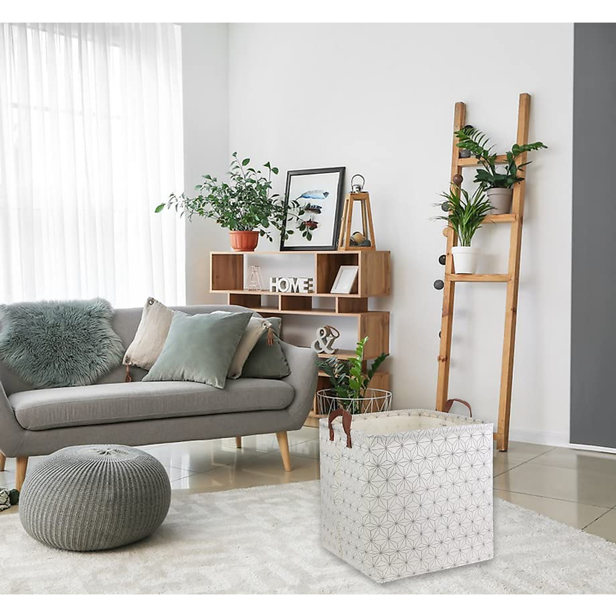 HIYAGON 3 Pack Square Storage Bins,Storage baskets,Canvas Fabric Storage Boxes,Foldable Nursery Basket for Clothes,Books,Shelves Baskets,Gift Baskets,Cow Print Room Decor (3 Pack Grey Line)