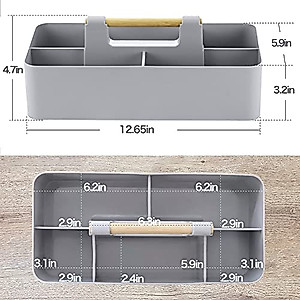 EZOWare Set of 3 Plastic Stackable Caddy Tote Set, Large Storage Organizer Bins with 5 Compartment Divider and Handle for Makeup, Vanity, Bathroom, Office Supplies, School, Crafts, Nursery - 3 Colors
