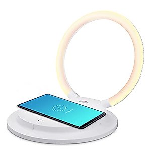 LED Desk Lamp with Wireless Charger，Bedside Lamp with Wireless Charger Compatible with Most Wireless Charging Enabled Devices(White)