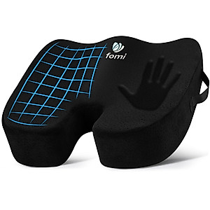 FOMI Extra Thick Firm Coccyx Orthopedic Memory Foam Seat Cushion | Black Large Cushion for Car or Truck Seat, Office Chair, Wheelchair | Back Pain Relief (Black)